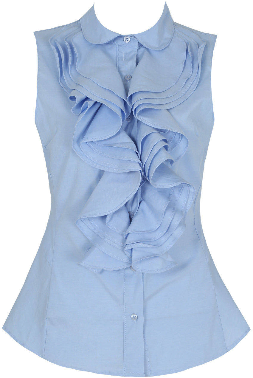 Front Ruffle Sleeveless Blouse – GlamourNaire
