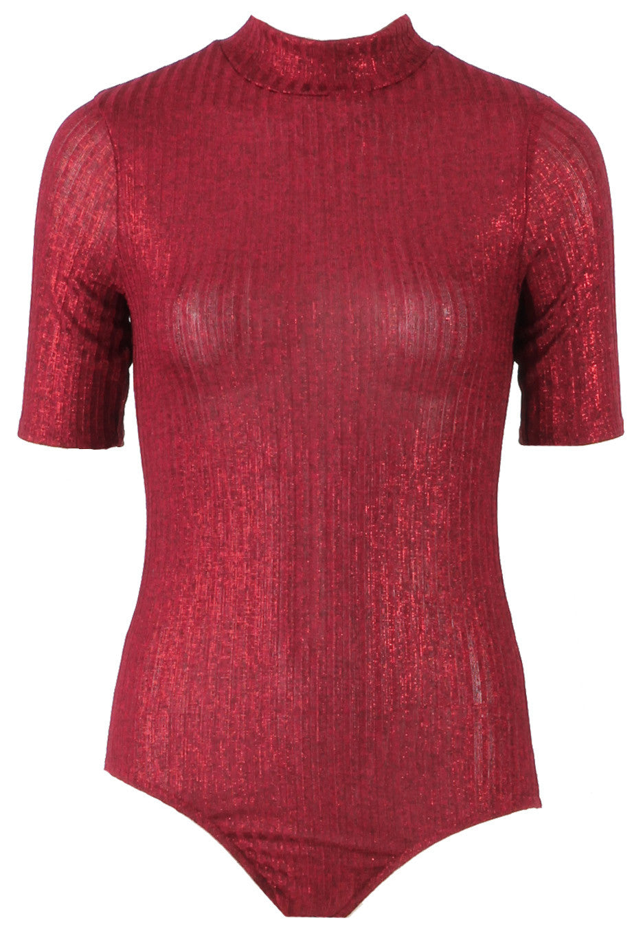 Metallic Ribbed Bodysuit – GlamourNaire