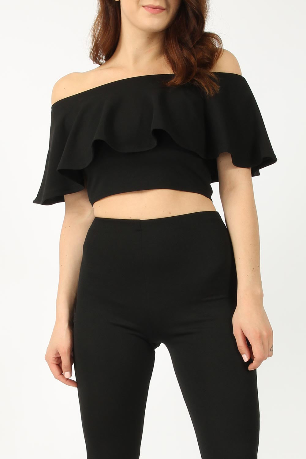 Frill Bardot Crop Top – GlamourNaire